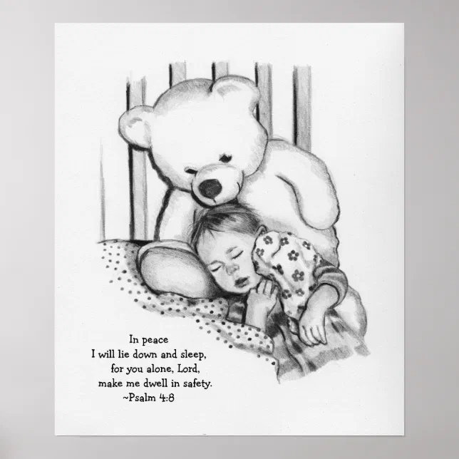 Sleeping Baby, Watchful Teddy Bear: Bible Verse Poster | Zazzle