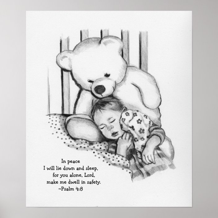 Sleeping Baby, Watchful Teddy Bear: Bible Verse Poster | Zazzle.com