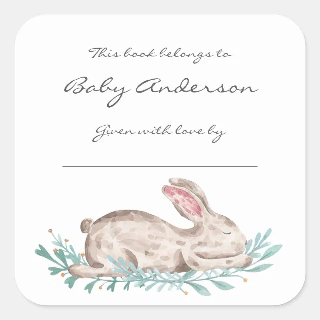 Sleeping bunny rabbit bookplate, book sticker | Zazzle