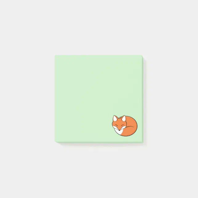Sleeping Cartoon Fox on Green Post-it Notes | Zazzle