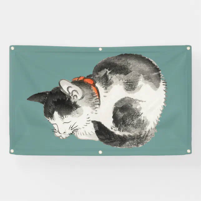 SLEEPING CAT JAPANESE WOODBLOCK PRINT Banner | Zazzle