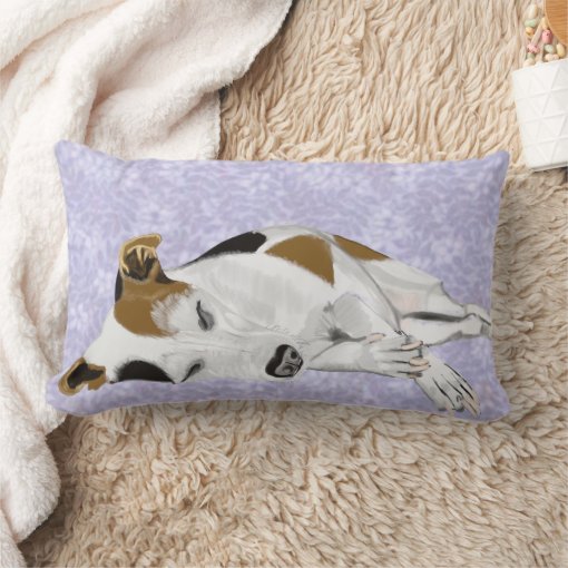 Sleeping Jack Russell on a Blue Floral Background Lumbar Pillow | Zazzle