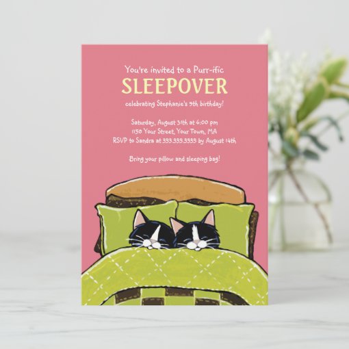Sleeping Kitten Slumber Party Invitations | Zazzle