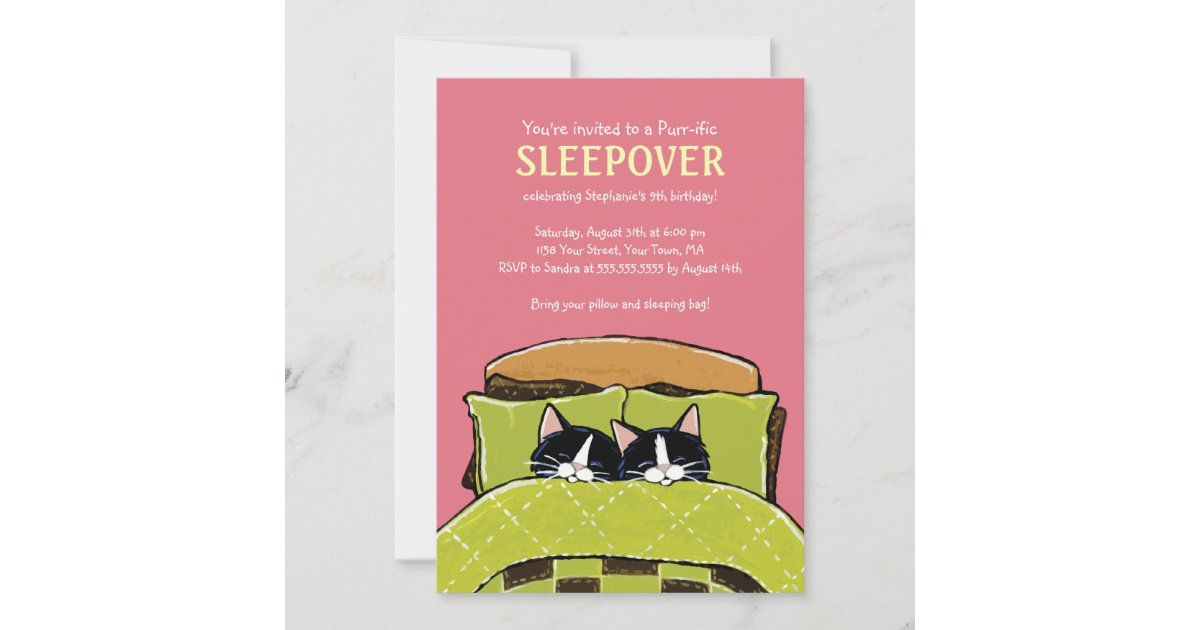 Sleeping Kitten Slumber Party Invitations | Zazzle