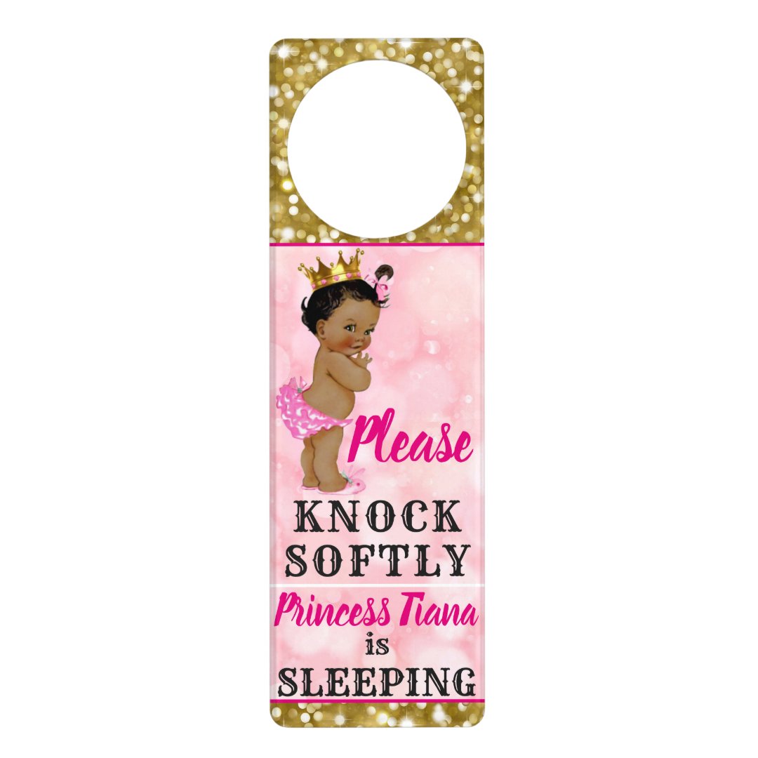 Sleeping Princess Pink Gold Glitter Door Hanger Zazzle