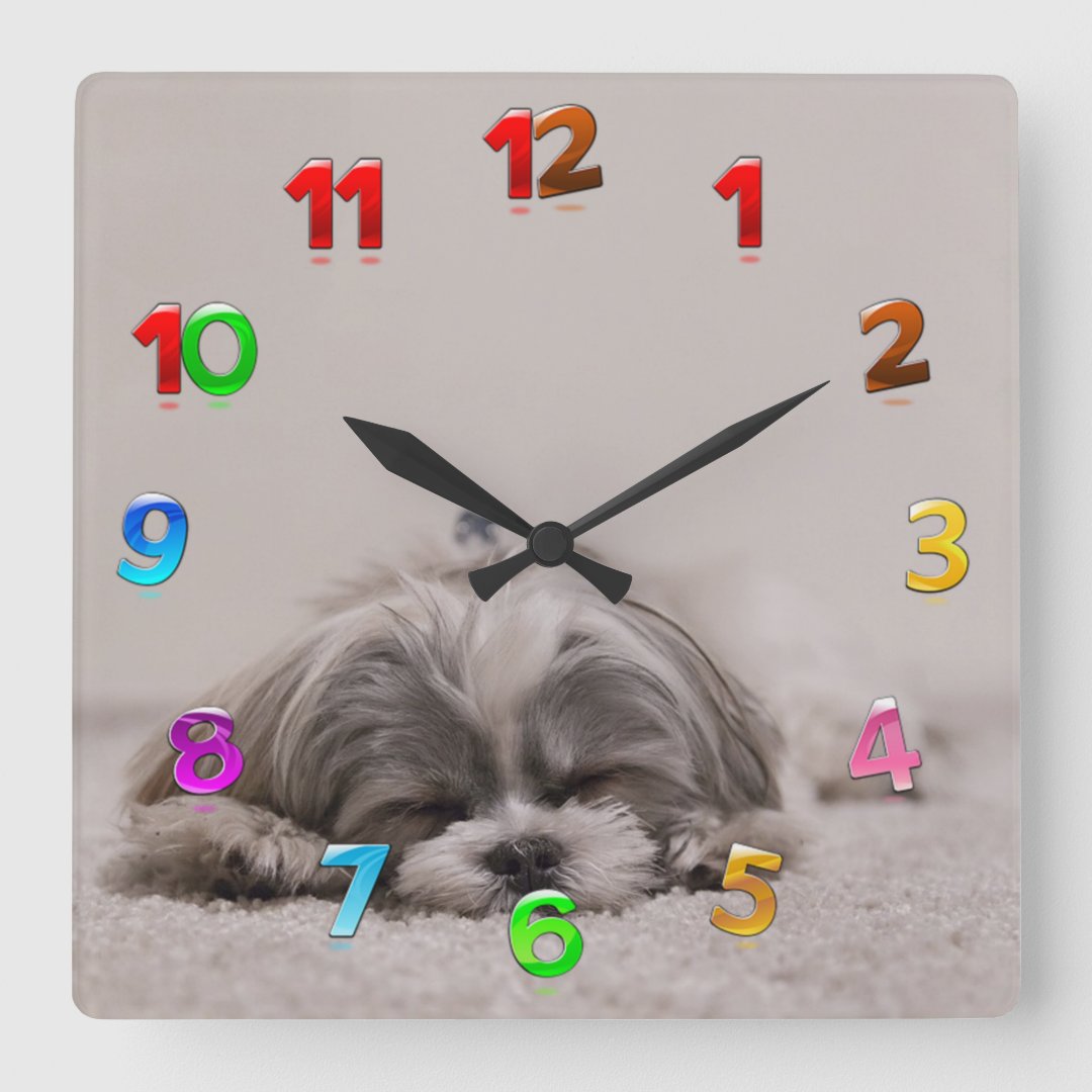 Sleeping Shih tzu Clock, Sleeping Dog Square Wall Clock | Zazzle