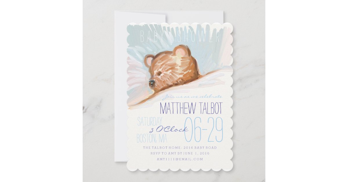 Sleeping Teddy Bear Baby Shower Invitation | Zazzle