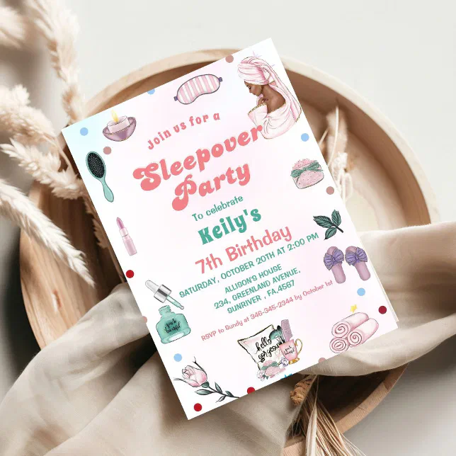Sleepover Birthday Pamper Party Birthday Invitation | Zazzle