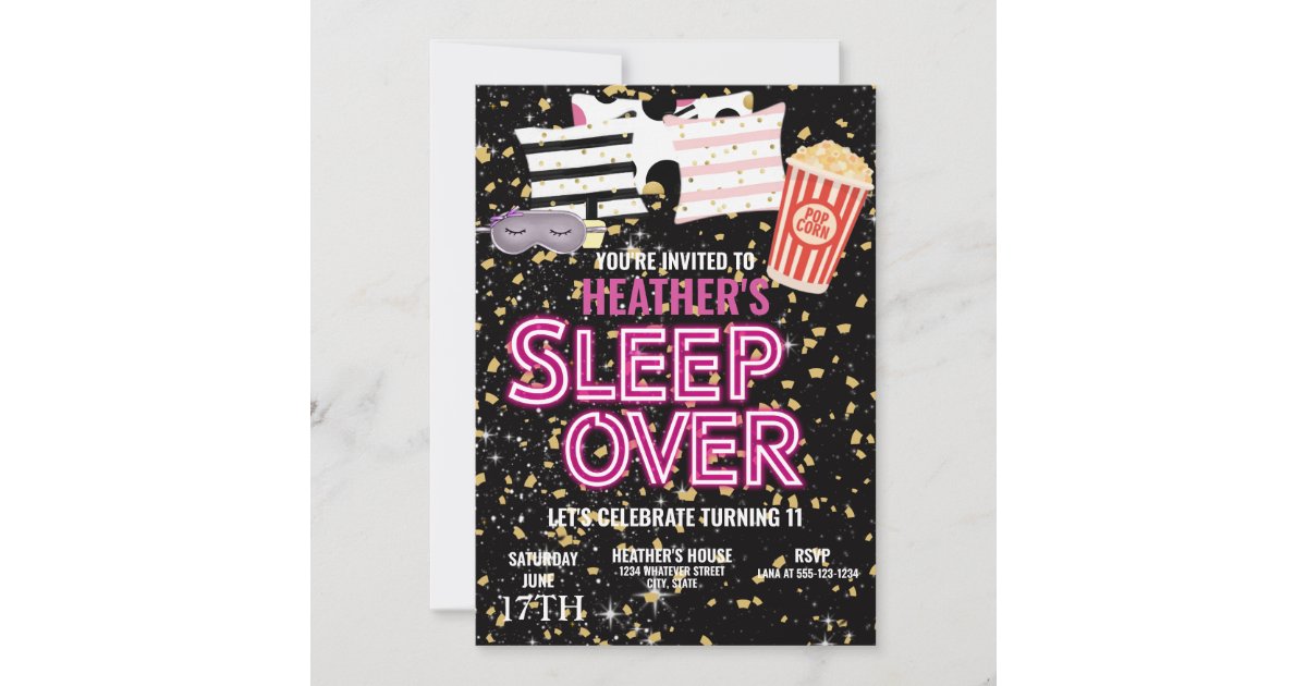 Sleepover Birthday Party Custom Invitation | Zazzle