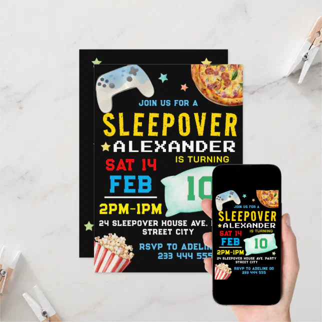 Sleepover Boy Slumber Party Invitation | Zazzle