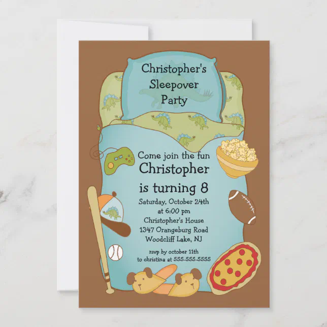 Sleepover Boys Birthday Invitation | Zazzle