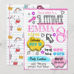 Sleepover Girl Party Doodle Birthday Invitation | Zazzle