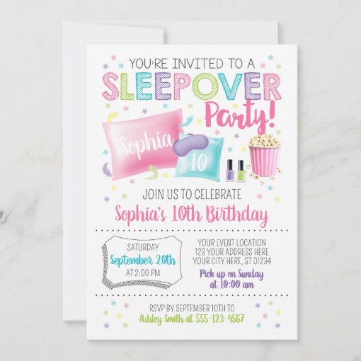 Sleepover Invitation, Slumber Party Birthday Invitation | Zazzle