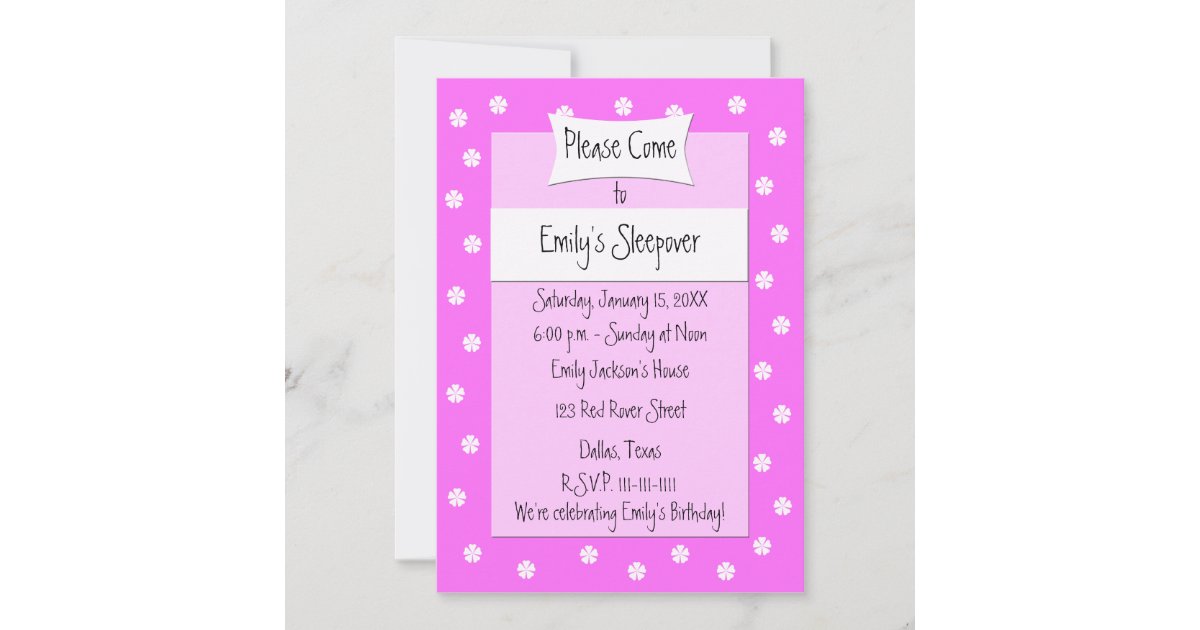 Sleepover Party Invitation Cute Pink Bed | Zazzle