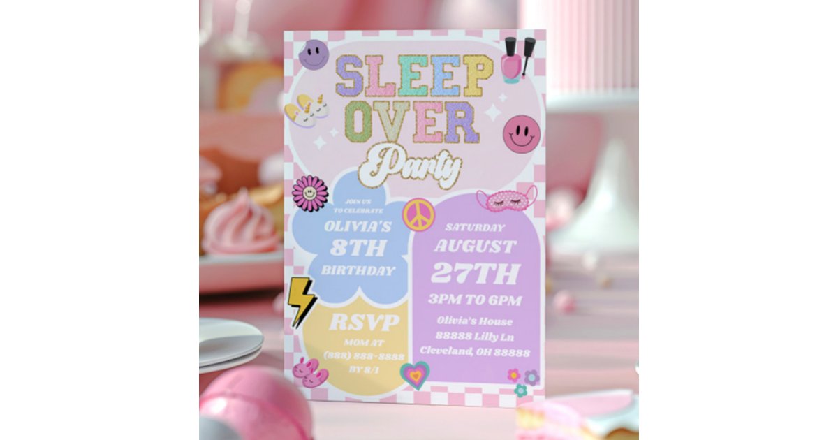 Sleepover Preppy Varsity Patch Birthday Party Invitation | Zazzle