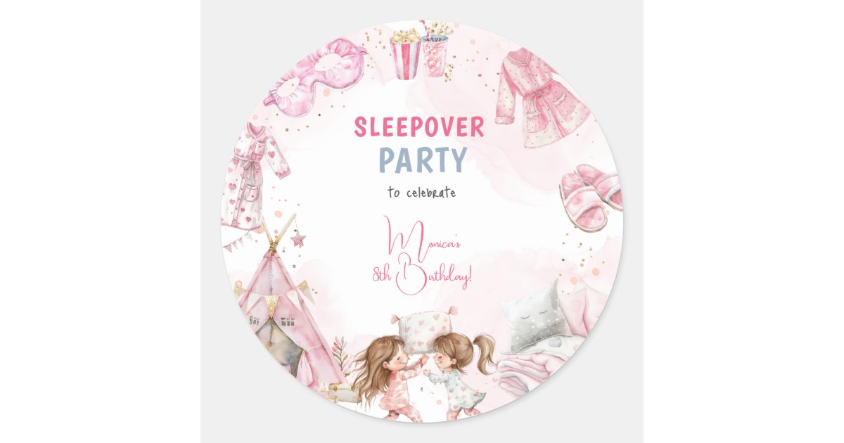 Sleepover pyjama kids birthday party classic round sticker | Zazzle