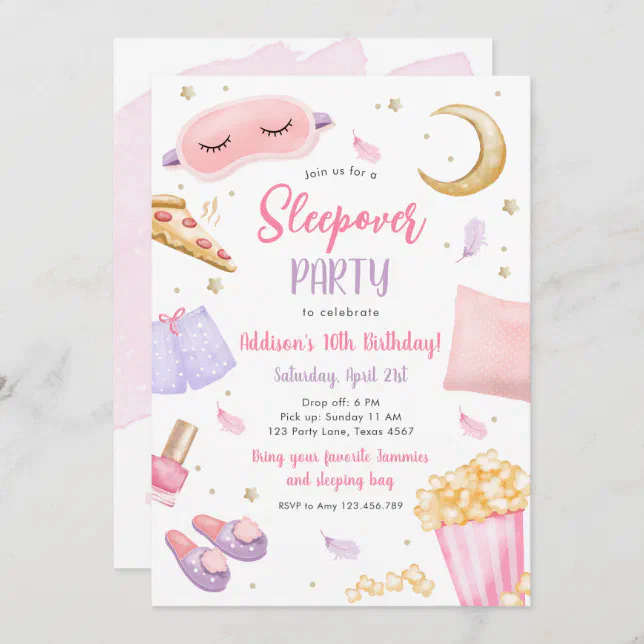 Sleepover Slumber Party Girl Spa Pink Birthday Inv Invitation | Zazzle