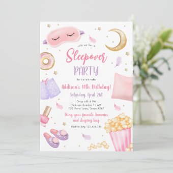 Sleepover Slumber Party Girl Spa Pink Birthday Invitation | Zazzle