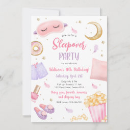 Sleepover Slumber Party Girl Spa Pink Birthday Invitation | Zazzle