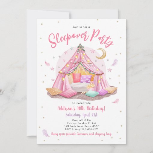 Sleepover Slumber Party Glamping Tent Birthday Invitation | Zazzle