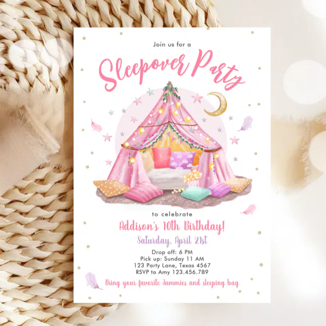 Sleepover Slumber Party Glamping Tent Birthday Invitation Zazzle