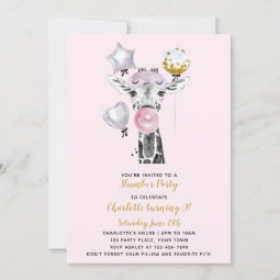 Sleepover Slumber Party Pink Gold Giraffe Birthday Invitation | Zazzle