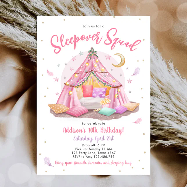Sleepover Squad Slumber Party Girl Tent Birthday Invitation | Zazzle