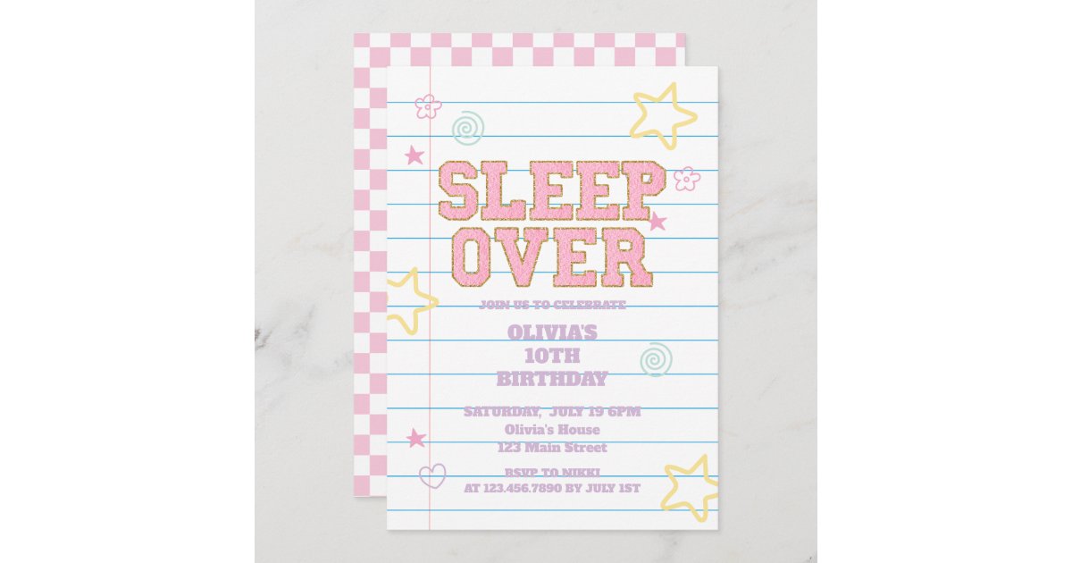 Sleepover varsity patch notebook invitation | Zazzle