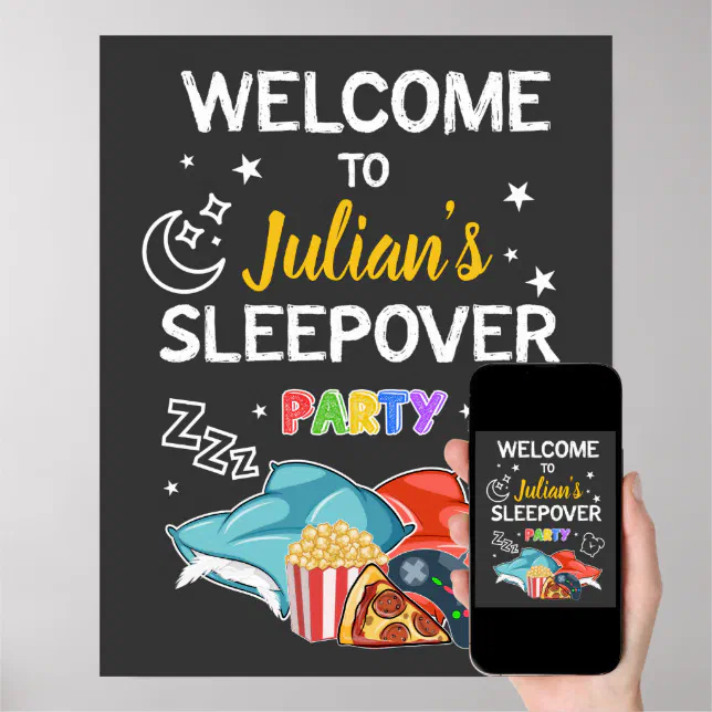 Sleepover Welcome Sign - BOY BIRTHDAY POSTER | Zazzle