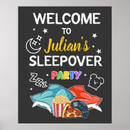 Sleepover Welcome Sign - BOY BIRTHDAY POSTER | Zazzle