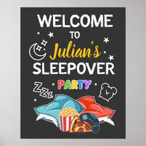 Sleepover Welcome Sign - BOY BIRTHDAY POSTER | Zazzle
