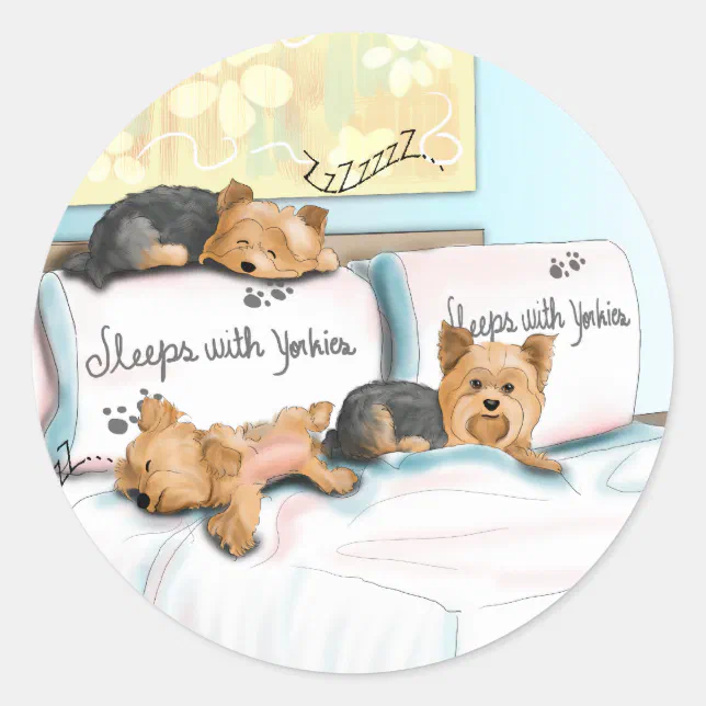 Sleeps with Yorkies Classic Round Sticker | Zazzle