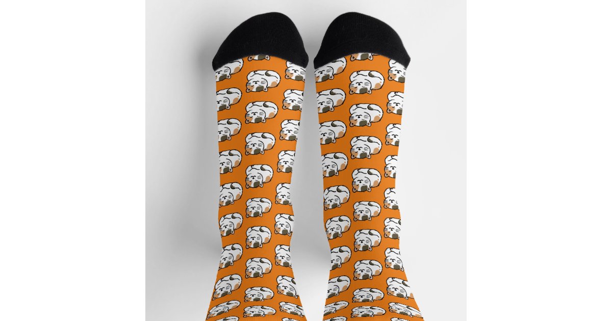 sleepy calico cat pattern socks | Zazzle