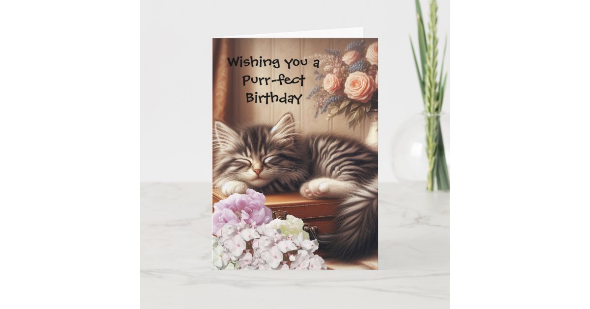 Sleepy Cat Birthday Card | Zazzle