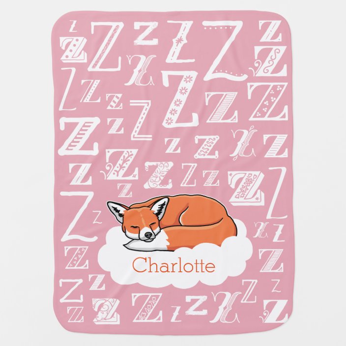 Sleepy Fox Zzz, Pink Personalized Child's Name Stroller Blanket | Zazzle