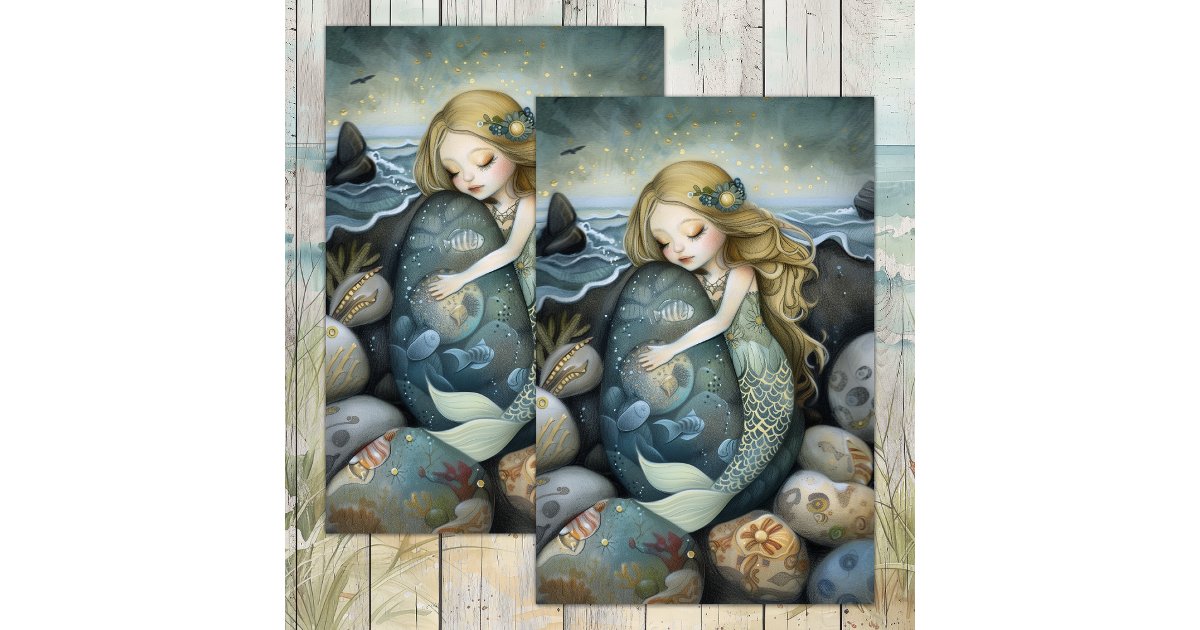 SLEEPY MERMAID GIRL DECOUPAGE TISSUE PAPER | Zazzle