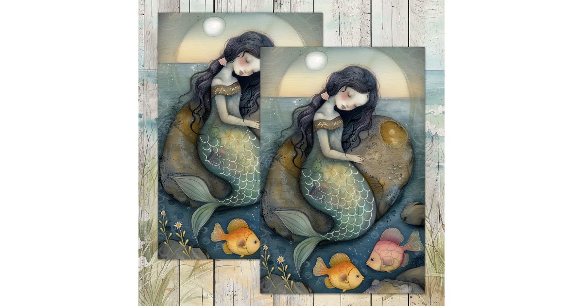 SLEEPY MERMAID GIRL DECOUPAGE TISSUE PAPER | Zazzle