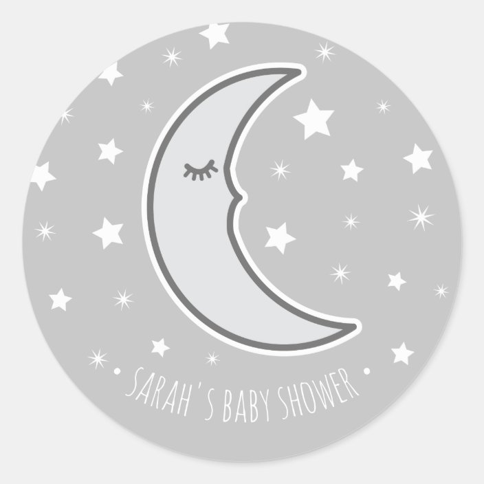 Sleepy Moon Baby shower favor round seal sticker | Zazzle.com