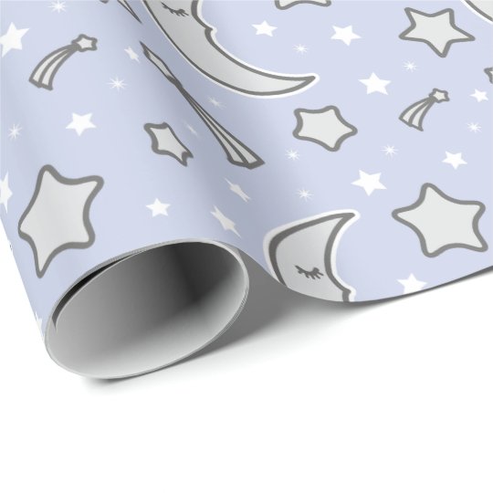 Sleepy Moon - blue wrapping paper | Zazzle.com