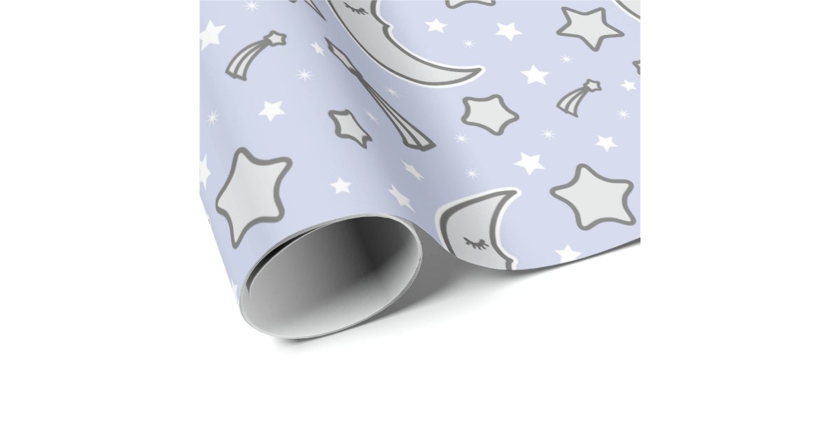Sleepy Moon - blue wrapping paper | Zazzle