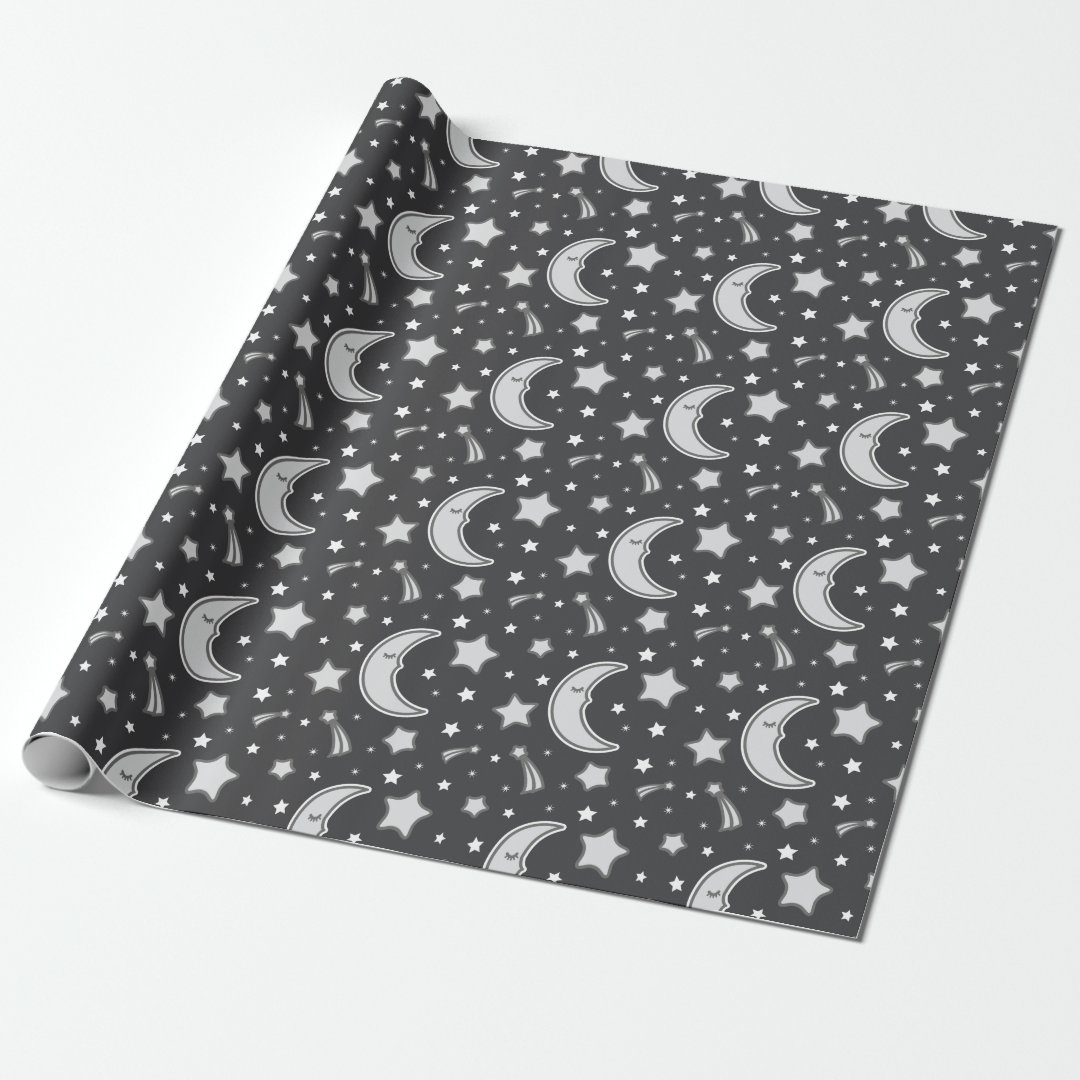 Sleepy Moon - dark gray wrapping paper | Zazzle