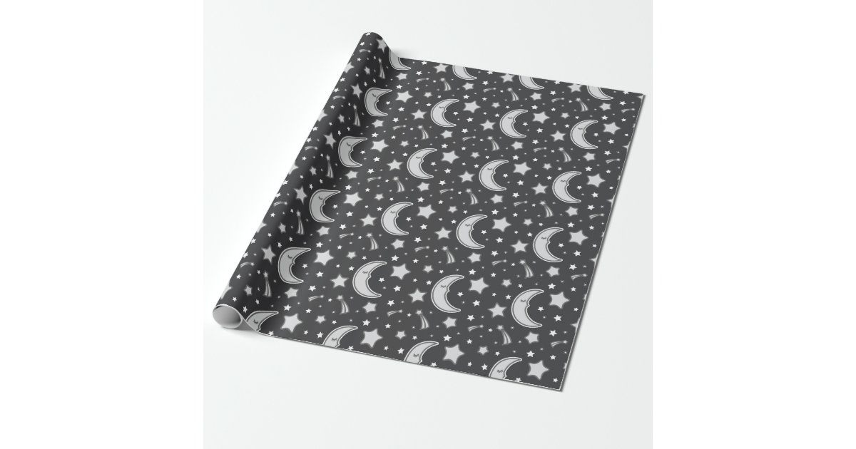 Sleepy Moon - dark gray wrapping paper | Zazzle