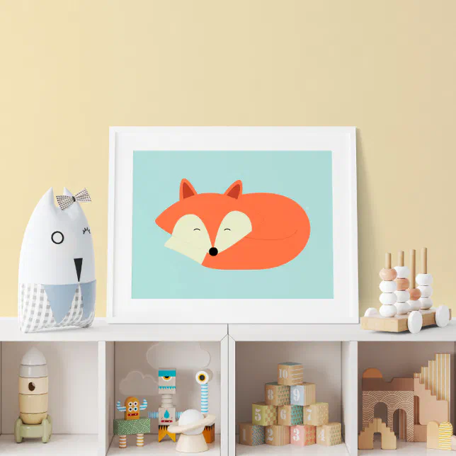 Sleepy Red Baby Fox Poster | Zazzle