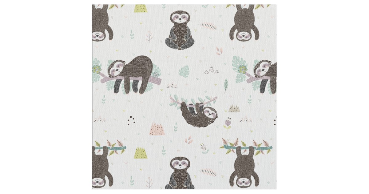 Sleepy Sweet Sloth Pattern Fabric | Zazzle