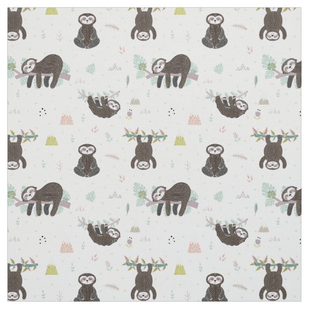 Cute Sloth Pattern Fabric | Zazzle.com