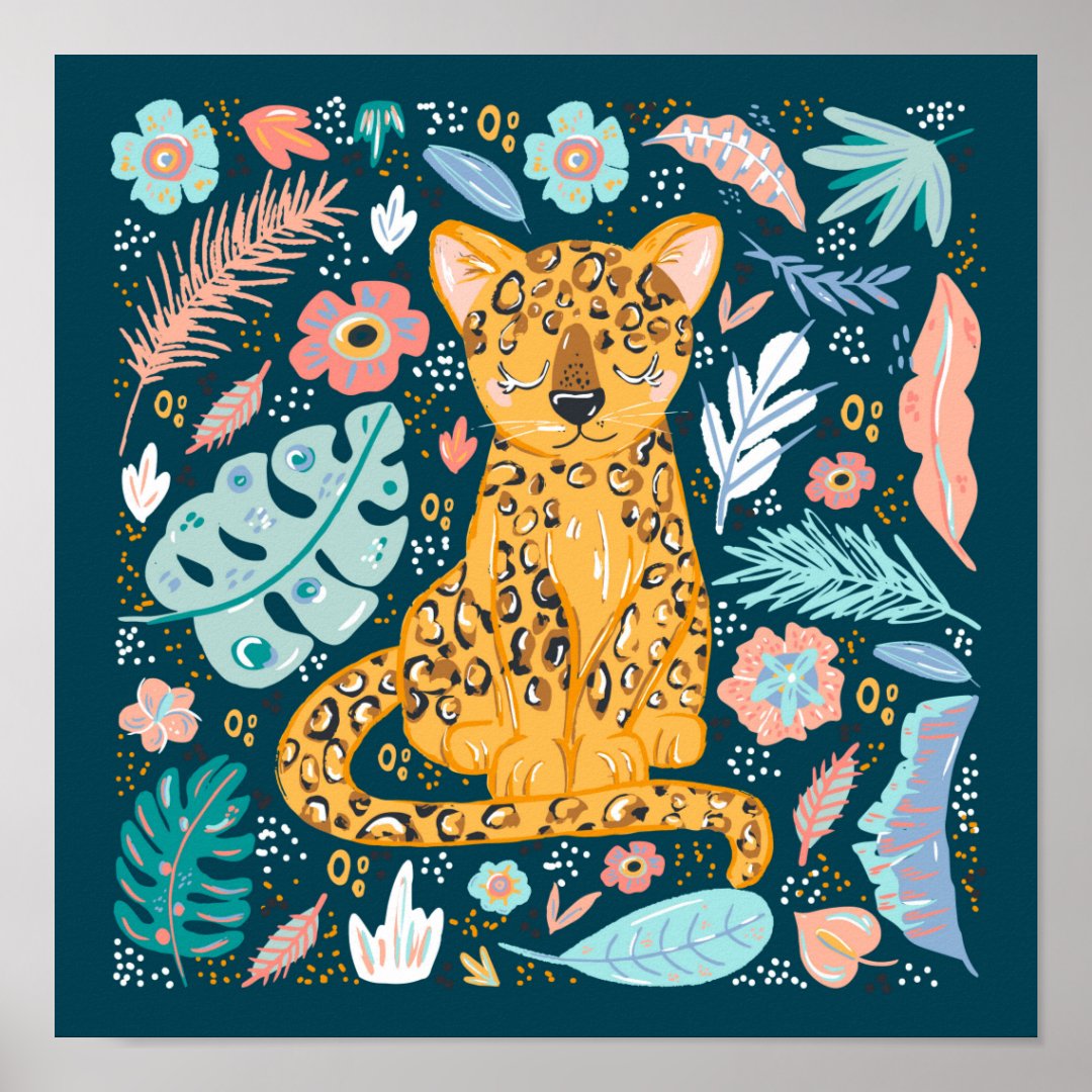 Sleepy Tropical Cheetah Nursery Poster | Zazzle