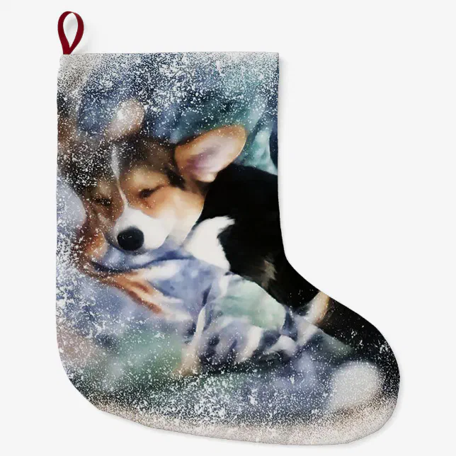 Sleepy Welsh Corgi Puppy Large Christmas Stocking | Zazzle