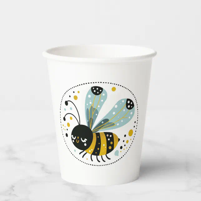 Sleepy Whimsical Bee Paper Cups | Zazzle