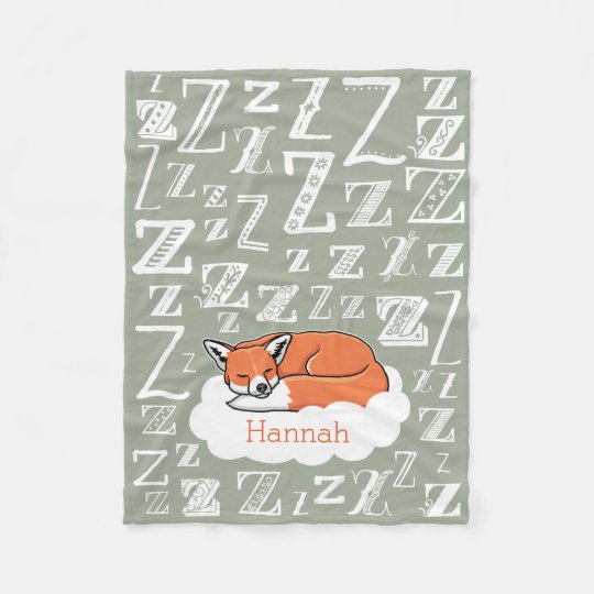 Sleepy Woodland Fox Zzz, Personalized Child's Name Fleece Blanket ...