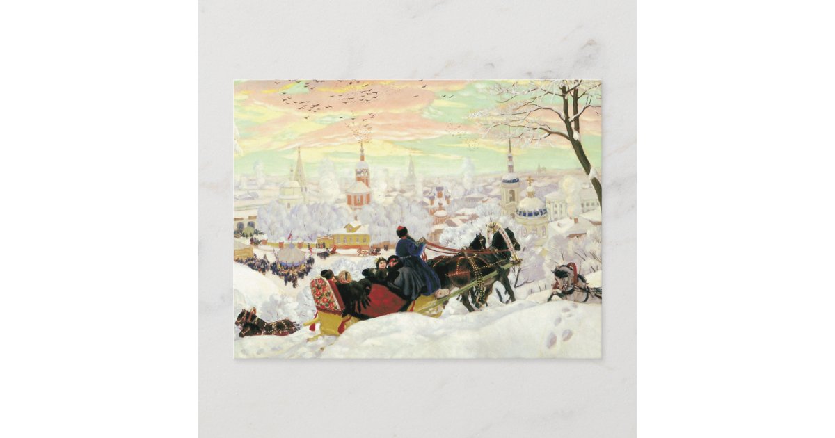 Sleigh Ride Painting Postcard | Zazzle